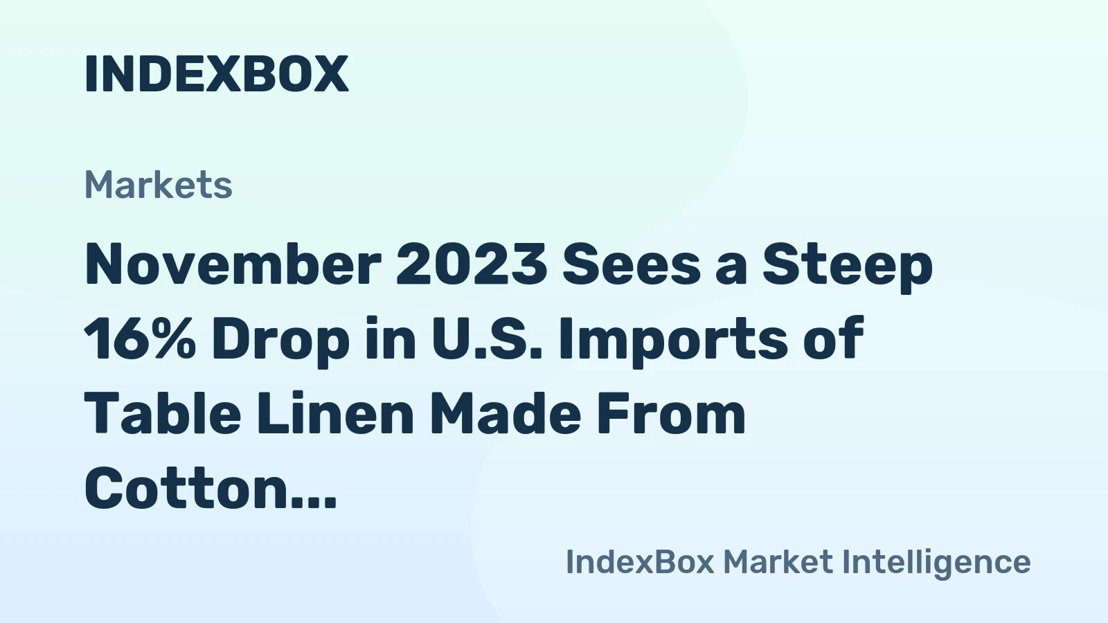 November 2023 Sees a Steep 16% Drop in U.S. Imports of Table Linen Made From Cotton, Totaling $13M