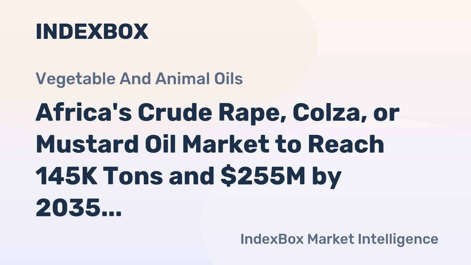 Africa's Crude Rape, Colza, or Mustard Oil Market to Reach 145K Tons and $255M by 2035