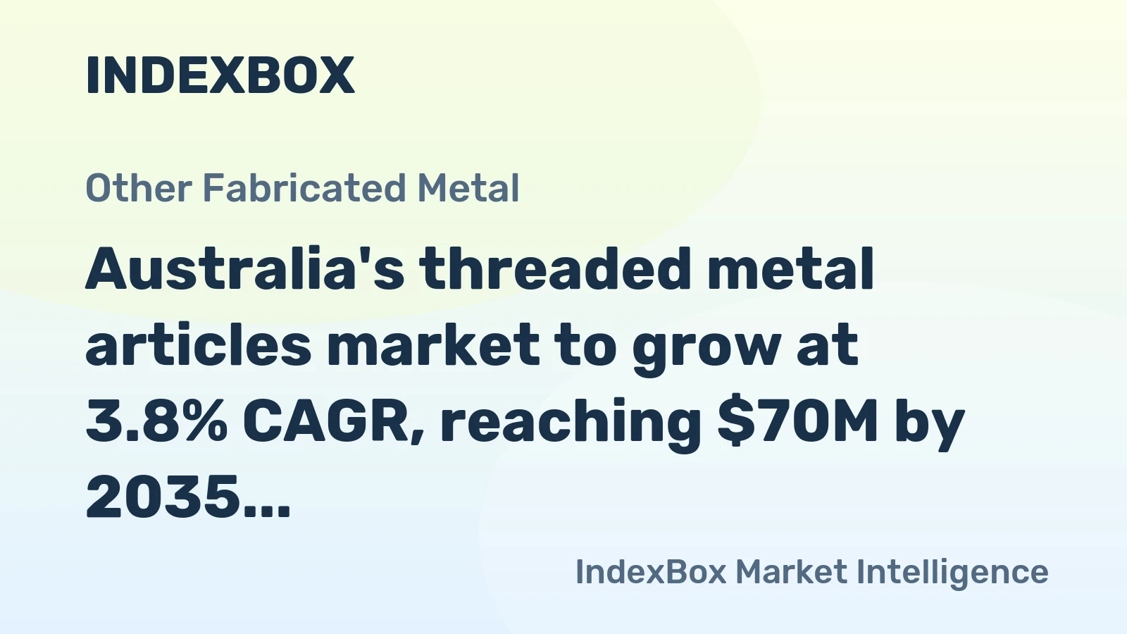 Australia's threaded metal articles market to grow at 3.8% CAGR, reaching $70M by 2035 on steady demand.