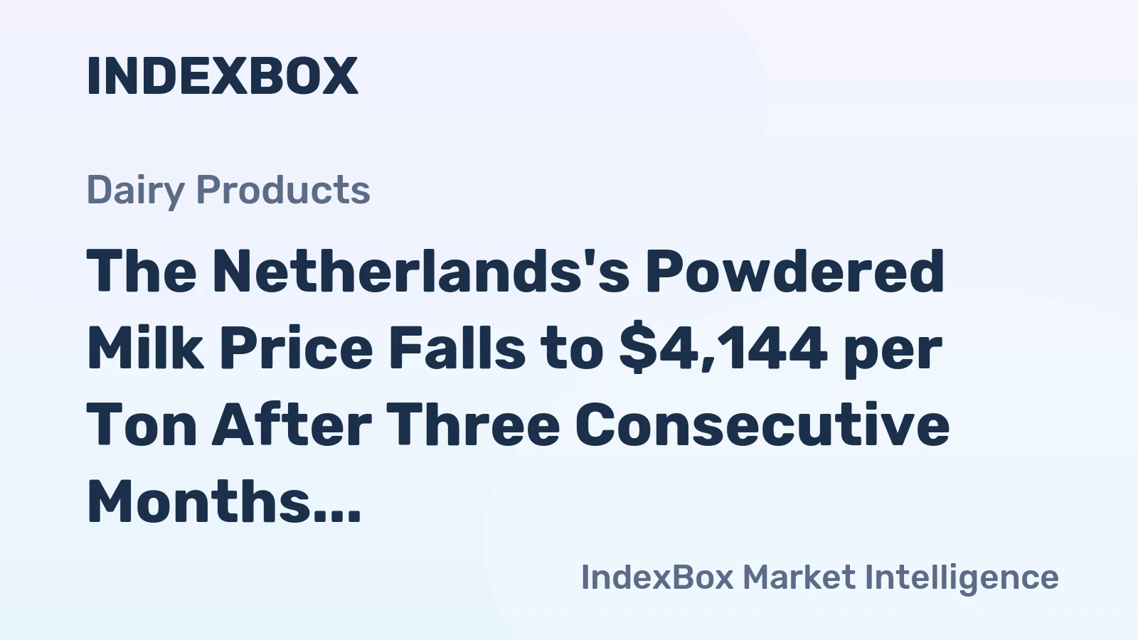 The Netherlands's Powdered Milk Price Falls to $4,144 per Ton After Three Consecutive Months of Decline