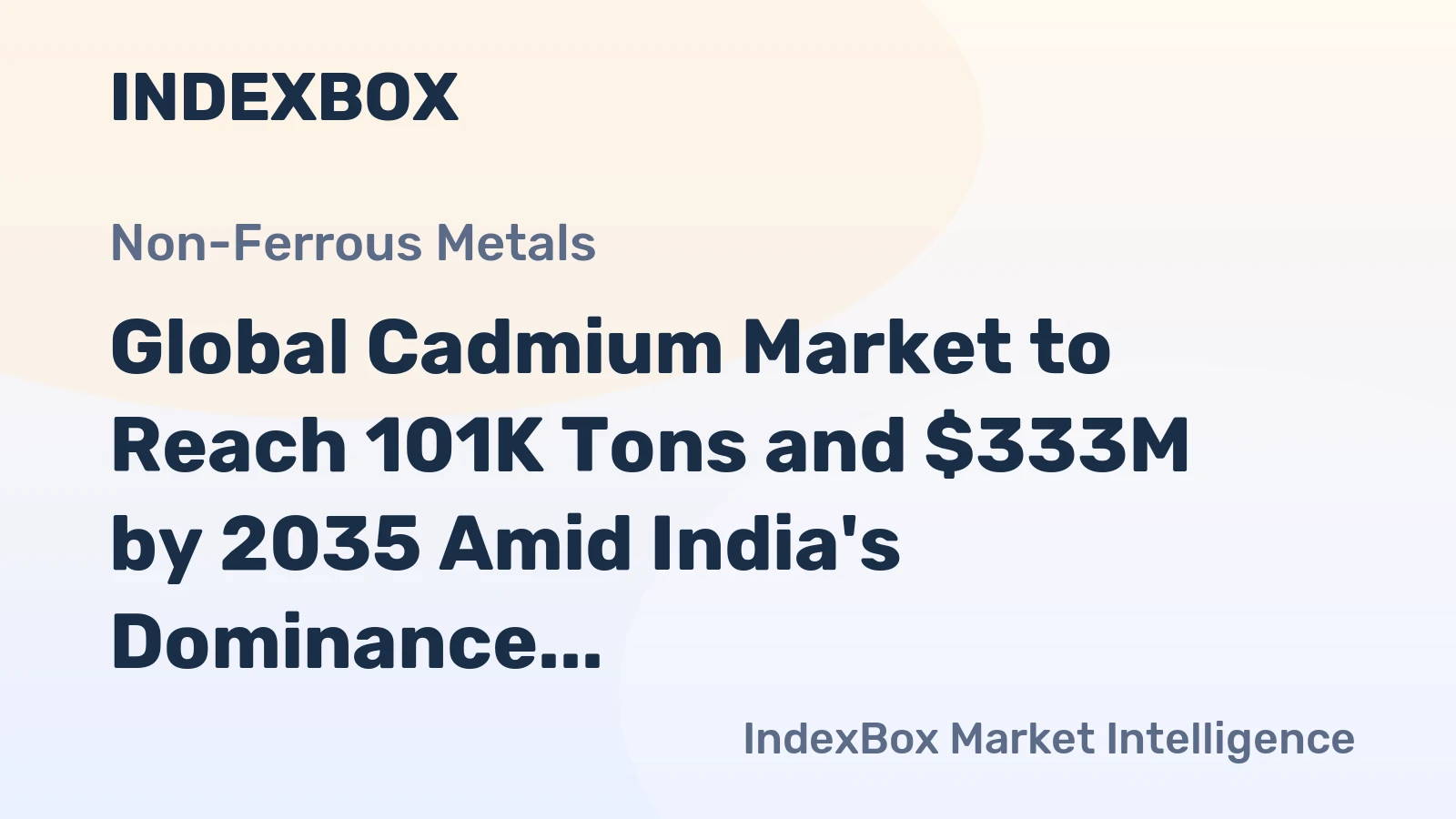 Global Cadmium Market to Reach 101K Tons and $333M by 2035 Amid India's Dominance and Chile's High Per Capita Consumption