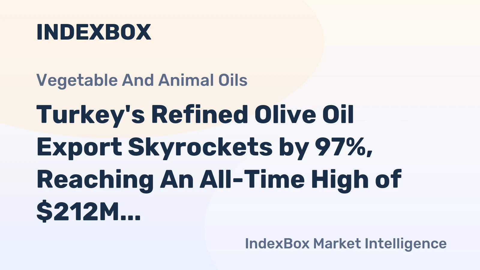 Turkey's Refined Olive Oil Export Skyrockets by 97%, Reaching An All-Time High of $212M in 2023