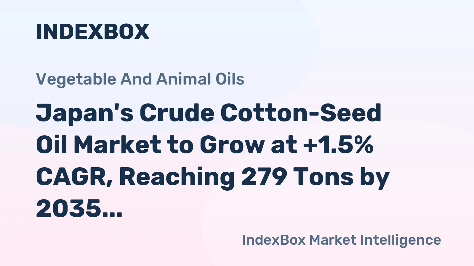 Japan's Crude Cotton-Seed Oil Market to Grow at +1.5% CAGR, Reaching 279 Tons by 2035