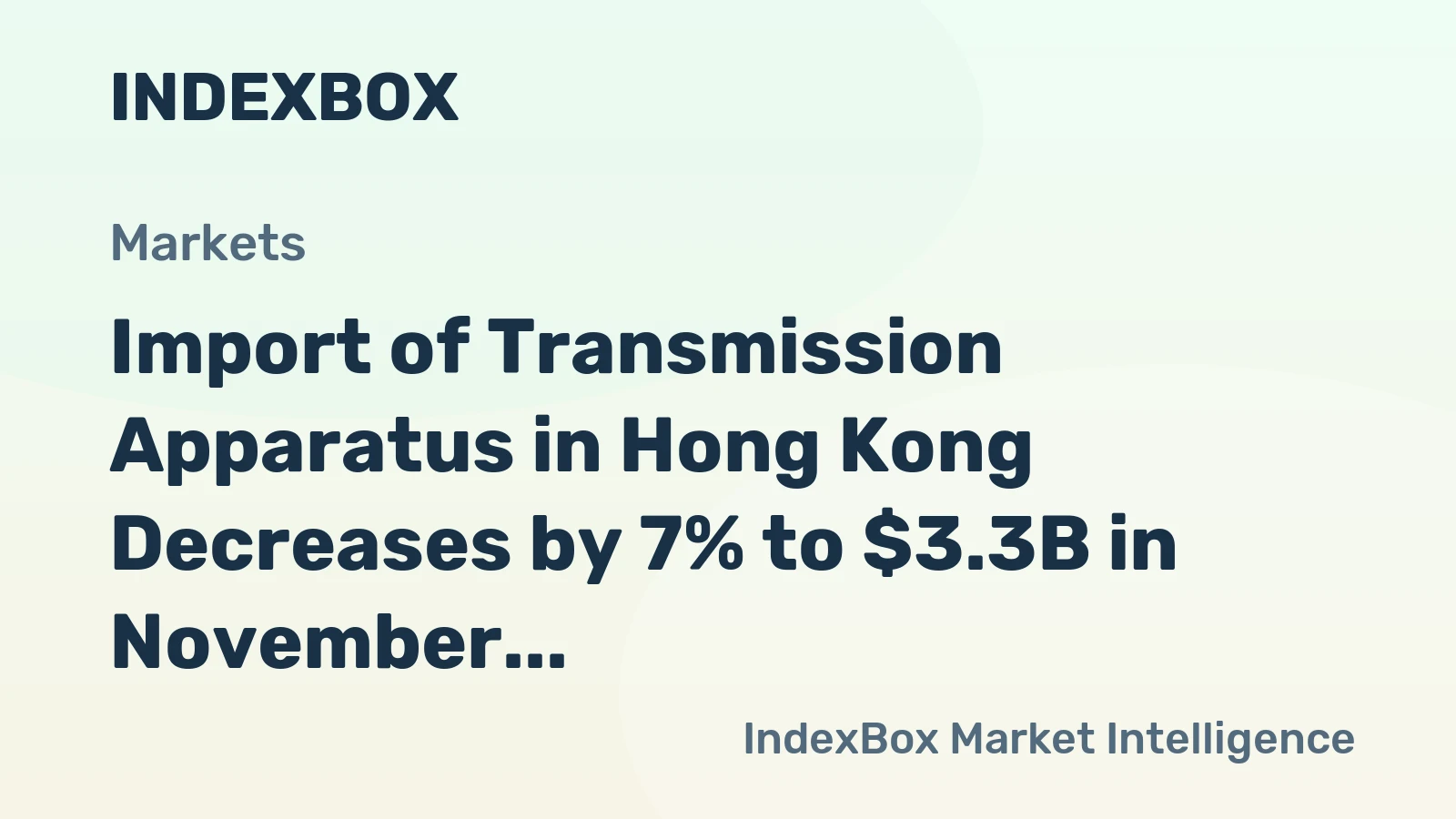 Import of Transmission Apparatus in Hong Kong Decreases by 7% to $3.3B in November 2023