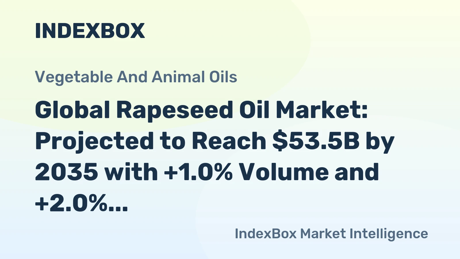 Global Rapeseed Oil Market: Projected to Reach $53.5B by 2035 with +1.0% Volume and +2.0% Value CAGR