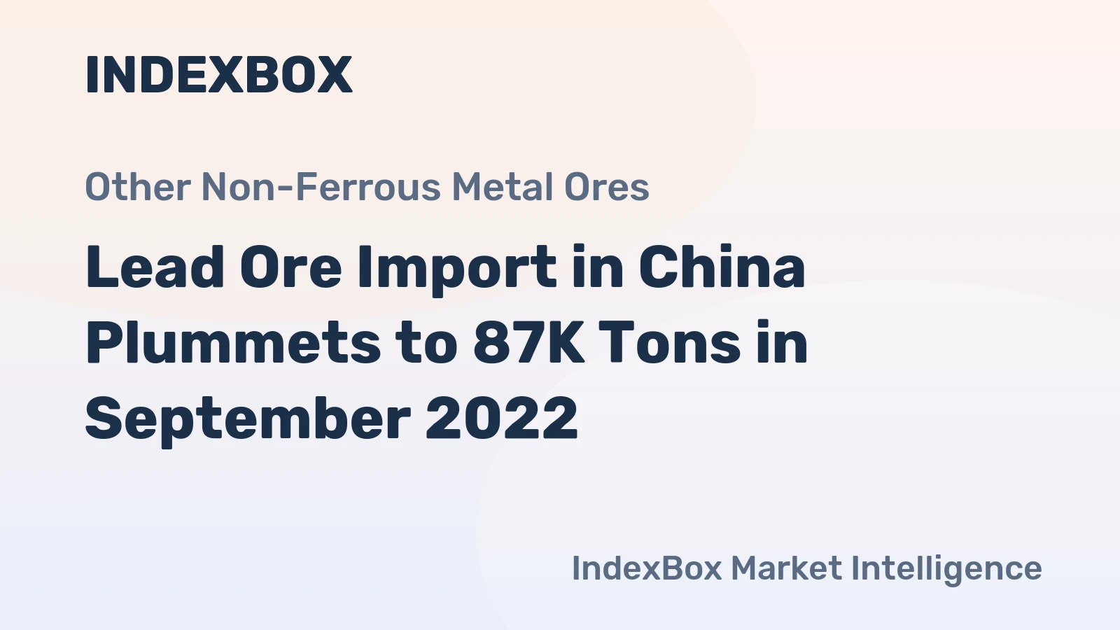 Lead Ore Import in China Plummets to 87K Tons in September 2022