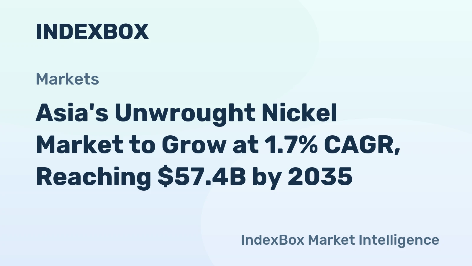 Asia's Unwrought Nickel Market to Grow at 1.7% CAGR, Reaching $57.4B by 2035