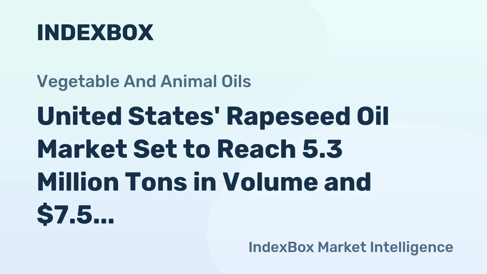 United States' Rapeseed Oil Market Set to Reach 5.3 Million Tons in Volume and $7.5 Billion in Value
