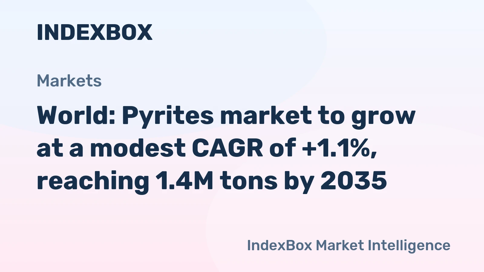 World: Pyrites market to grow at a modest CAGR of +1.1%, reaching 1.4M tons by 2035.
