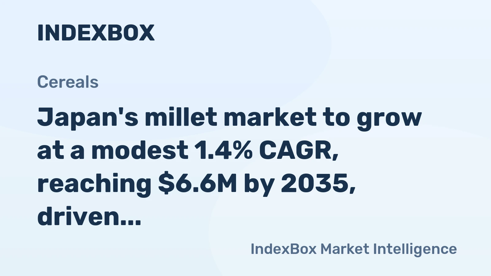 Japan's millet market to grow at a modest 1.4% CAGR, reaching $6.6M by 2035, driven by rising domestic demand.