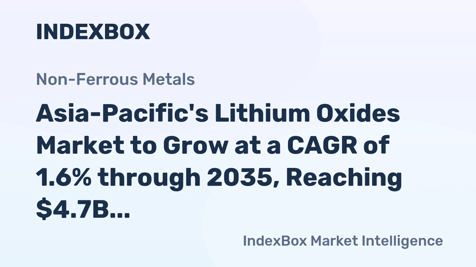 Asia-Pacific's Lithium Oxides Market to Grow at a CAGR of 1.6% through 2035, Reaching $4.7B in Value