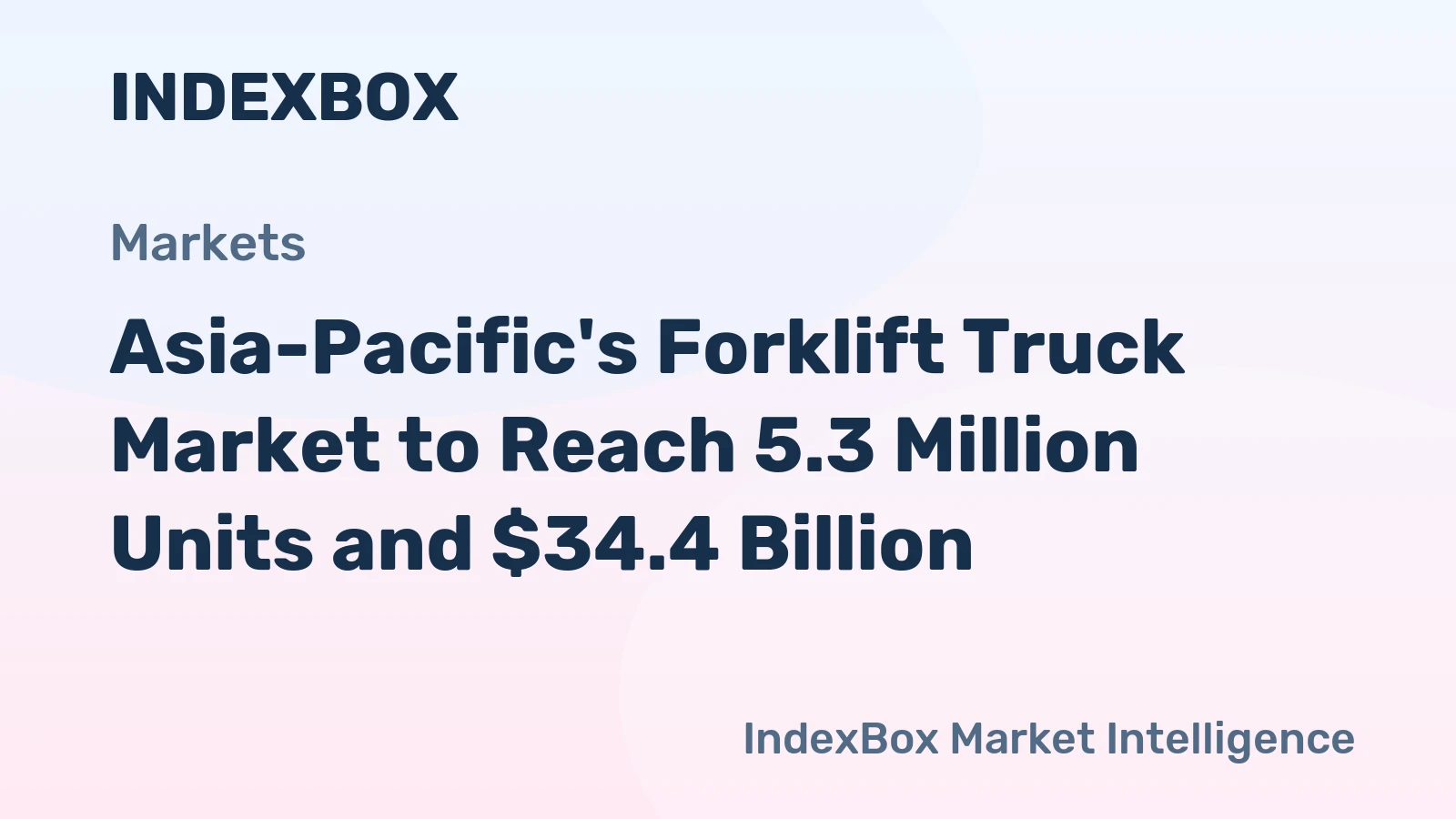 Asia-Pacific's Forklift Truck Market to Reach 5.3 Million Units and $34.4 Billion