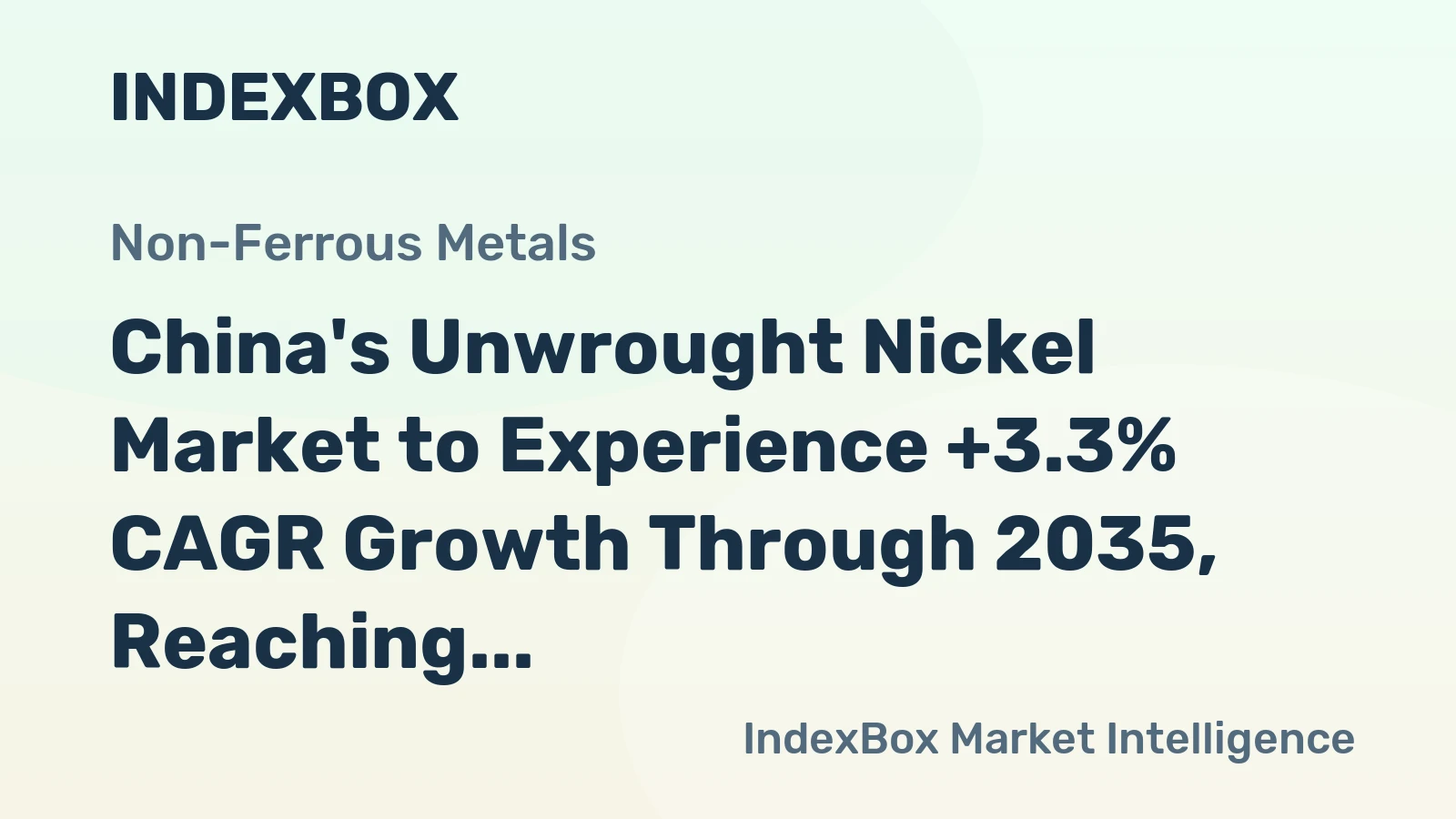 China's Unwrought Nickel Market to Experience +3.3% CAGR Growth Through 2035, Reaching $28.6B