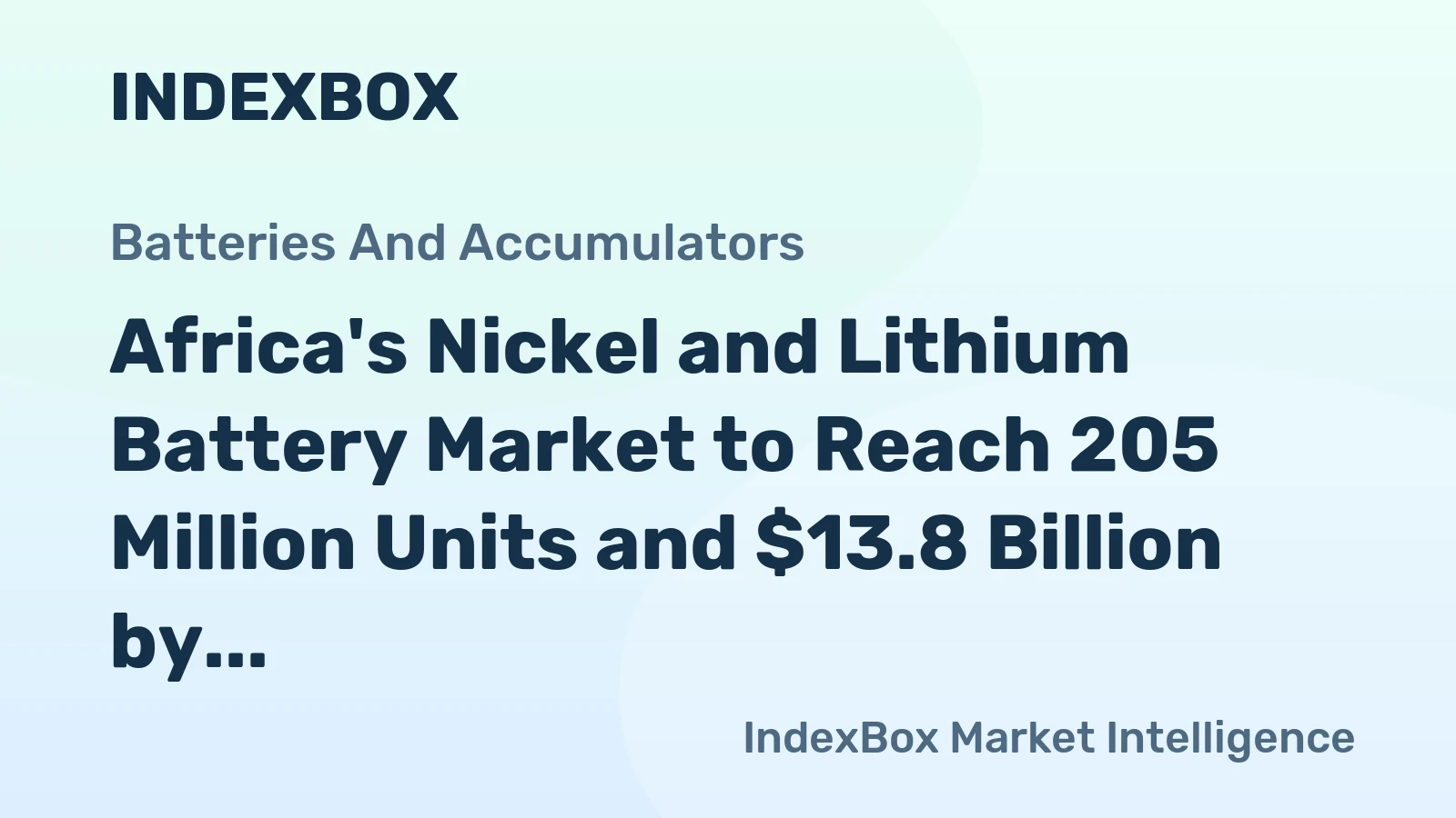 Africa's Nickel and Lithium Battery Market to Reach 205 Million Units and $13.8 Billion by 2035