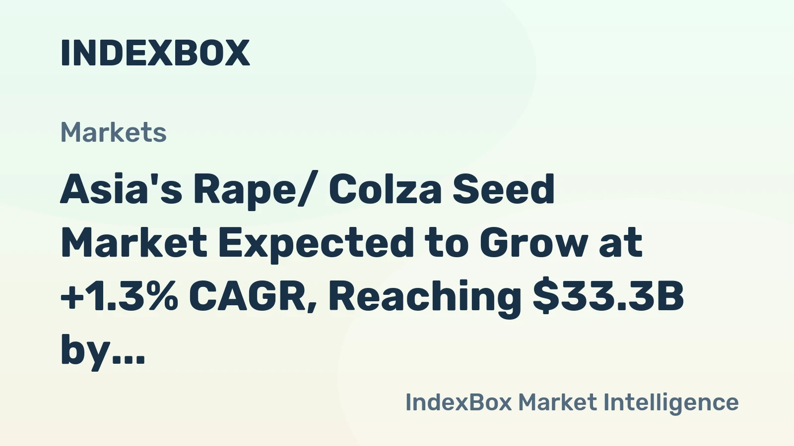 Asia's Rape/ Colza Seed Market Expected to Grow at +1.3% CAGR, Reaching $33.3B by 2035