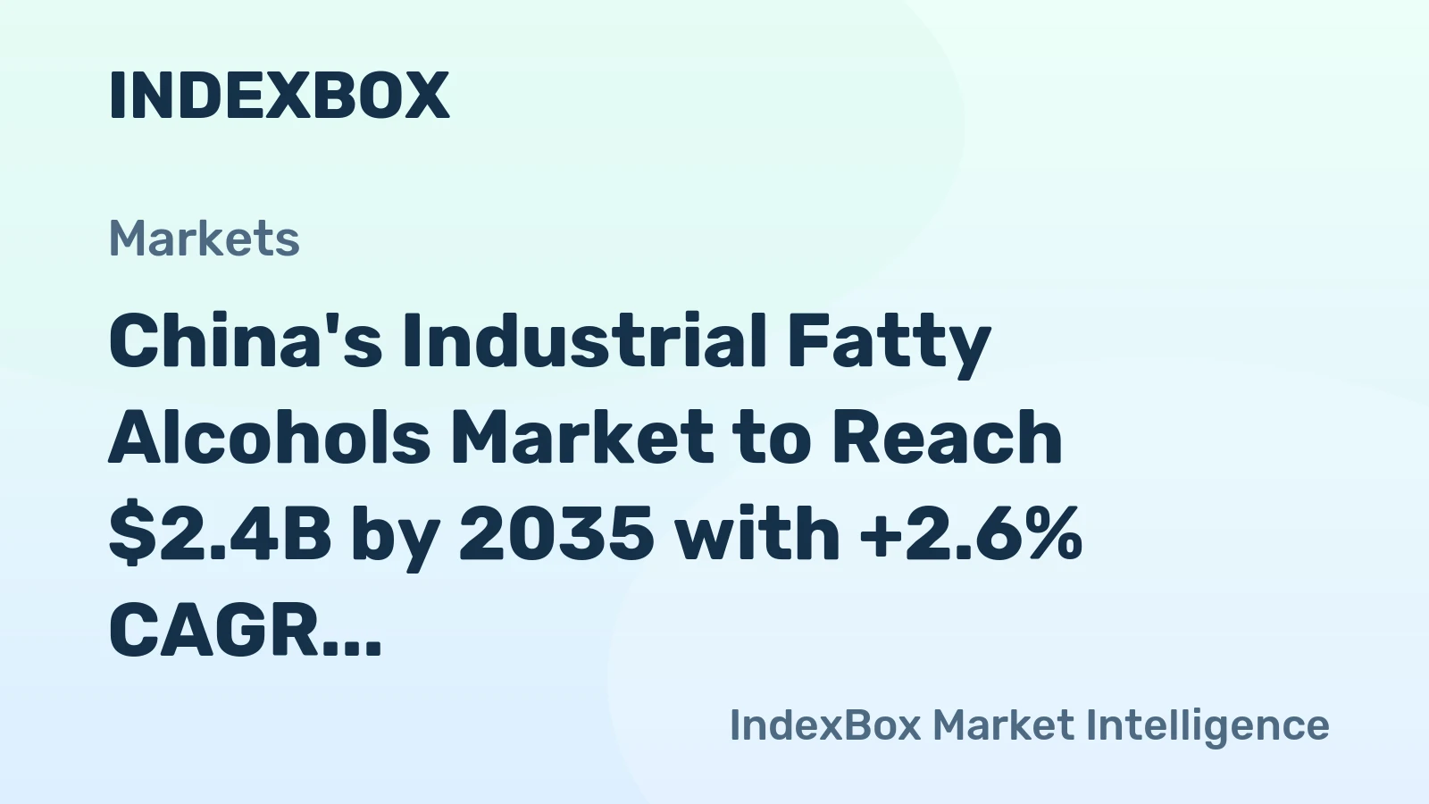 China's Industrial Fatty Alcohols Market to Reach $2.4B by 2035 with +2.6% CAGR