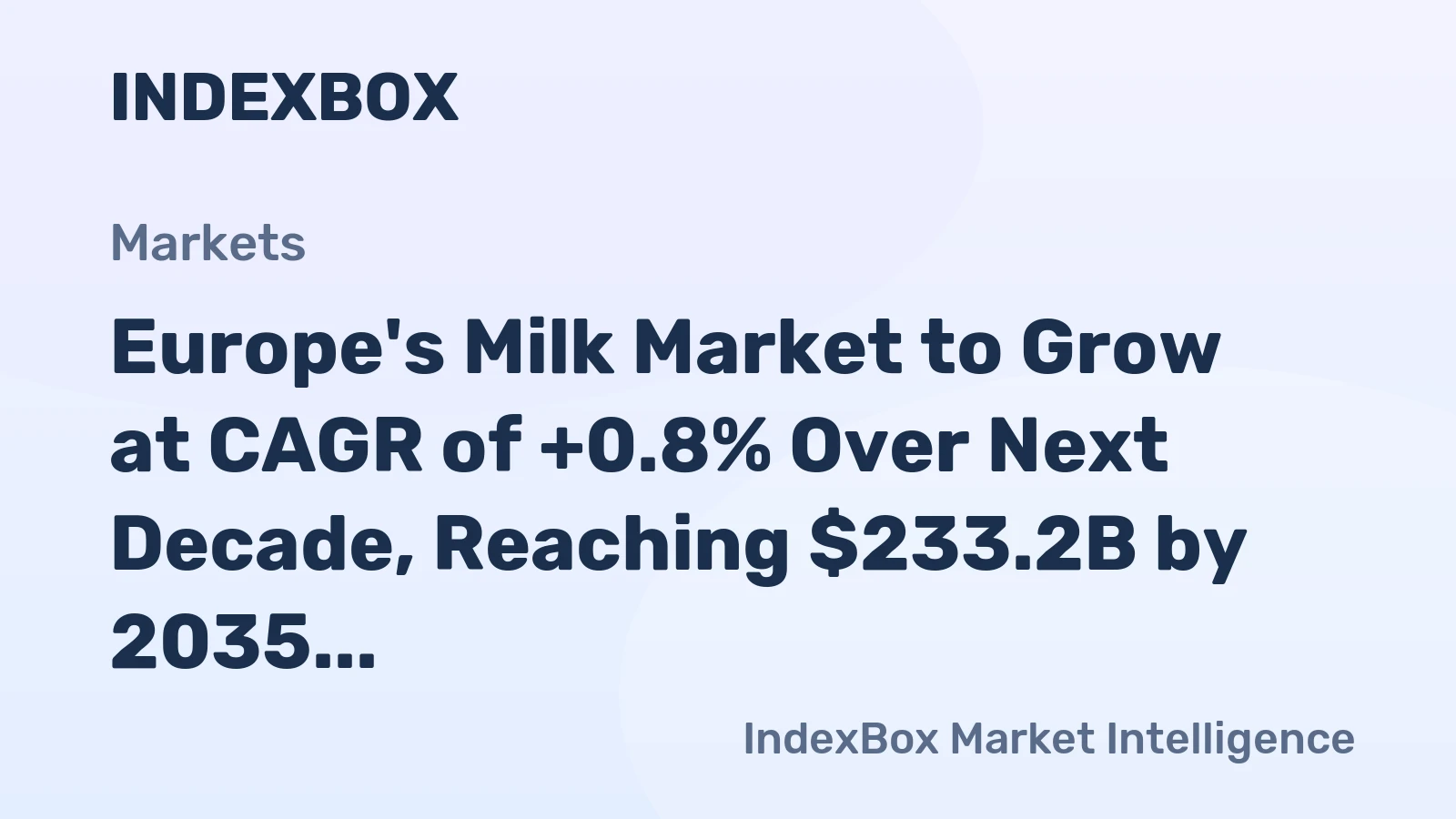 Europe's Milk Market to Grow at CAGR of +0.8% Over Next Decade, Reaching $233.2B by 2035