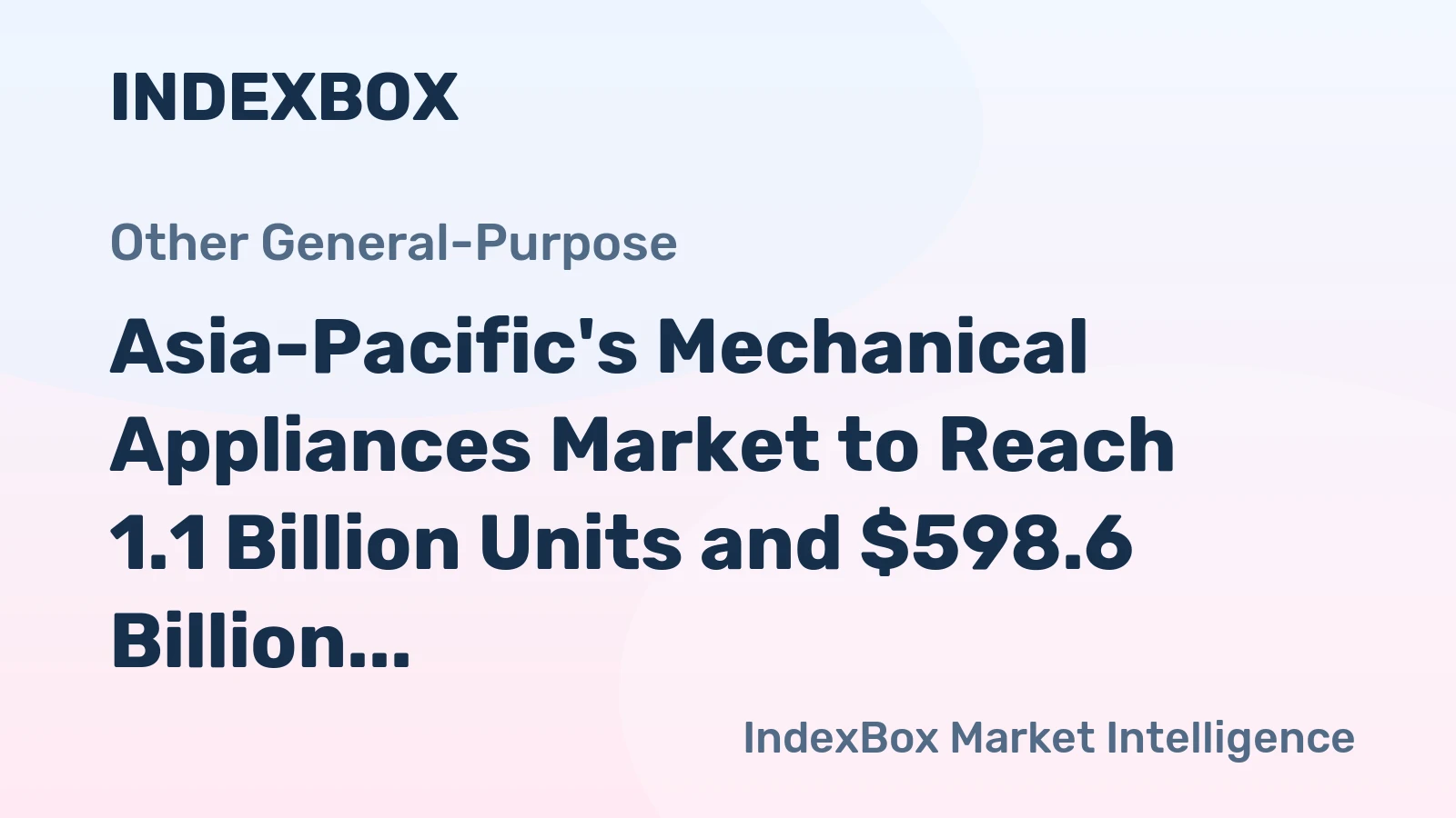 Asia-Pacific's Mechanical Appliances Market to Reach 1.1 Billion Units and $598.6 Billion by 2035