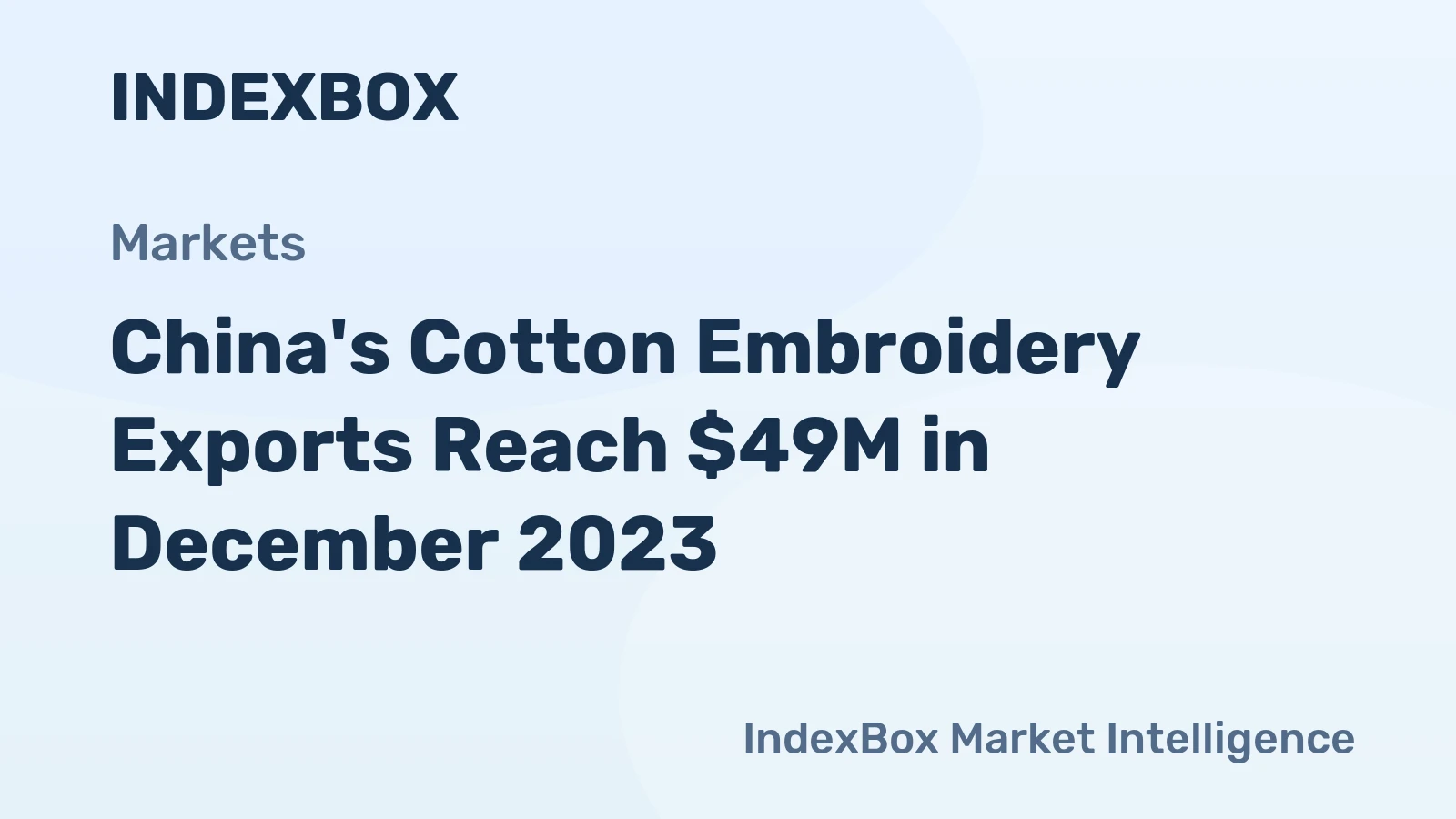 China's Cotton Embroidery Exports Reach $49M in December 2023