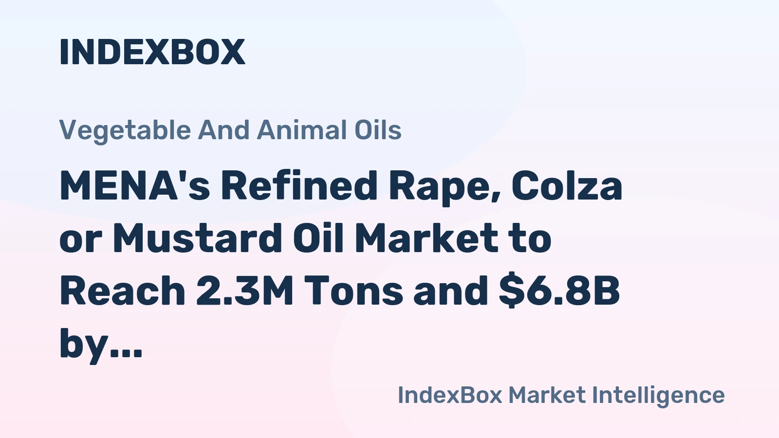 MENA's Refined Rape, Colza or Mustard Oil Market to Reach 2.3M Tons and $6.8B by 2035