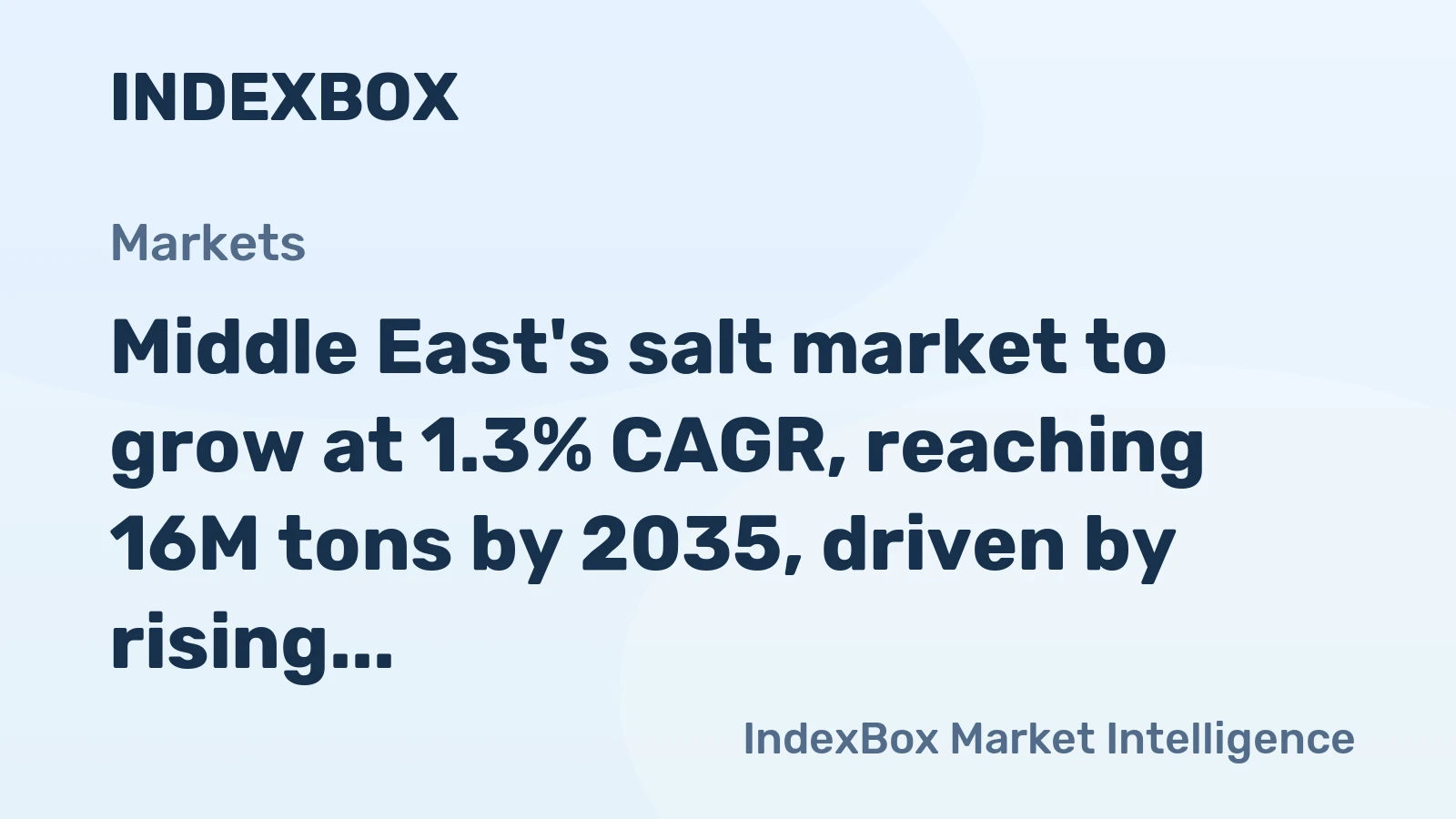Middle East's salt market to grow at 1.3% CAGR, reaching 16M tons by 2035, driven by rising demand.