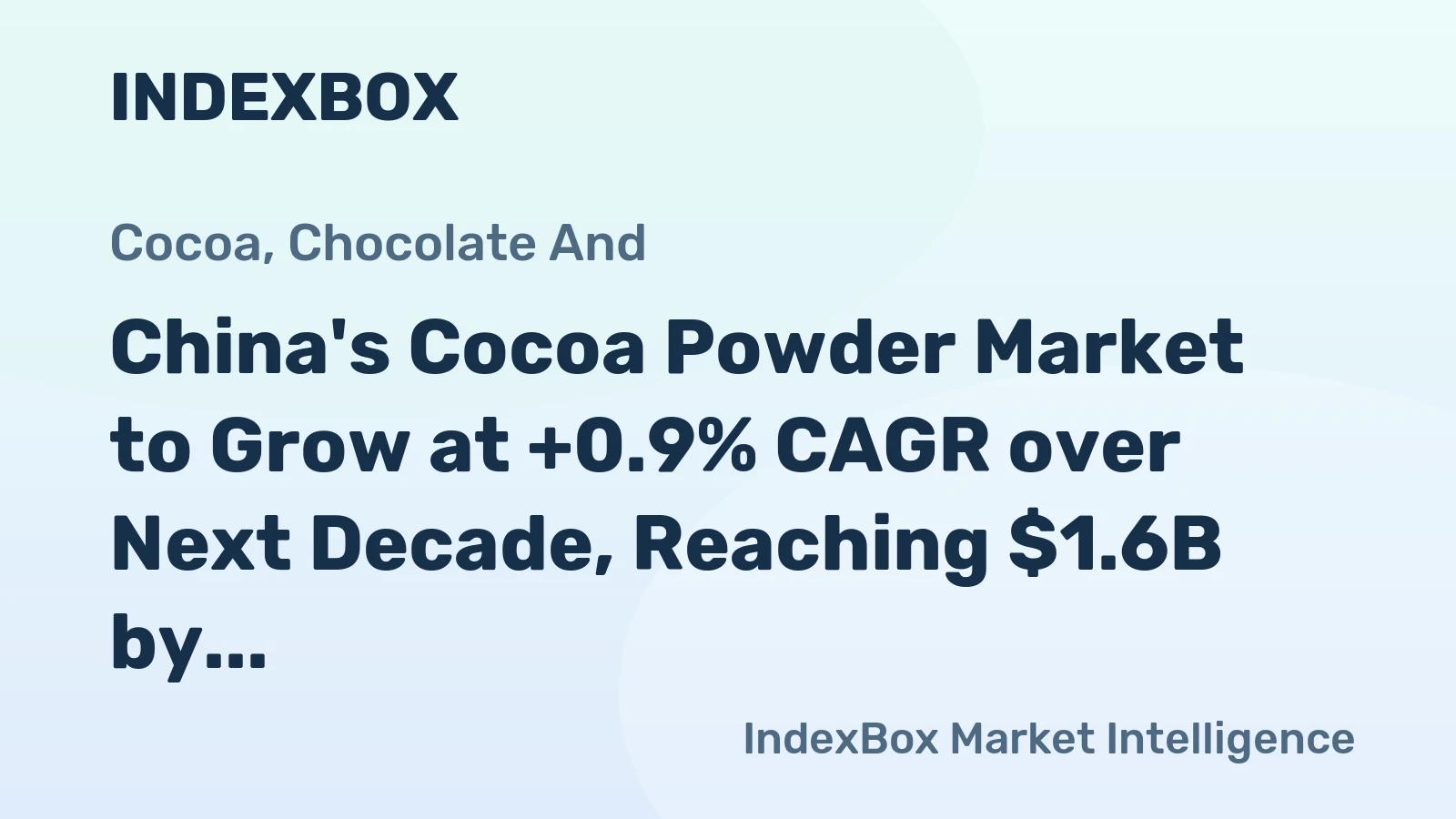 China's Cocoa Powder Market to Grow at +0.9% CAGR over Next Decade, Reaching $1.6B by 2035