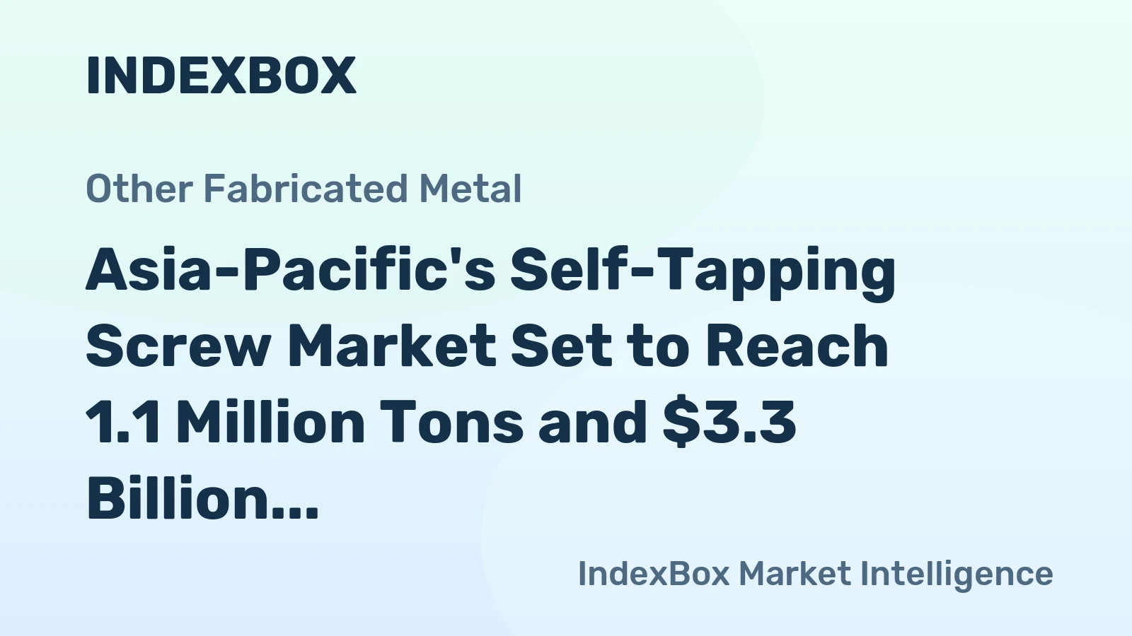 Asia-Pacific's Self-Tapping Screw Market Set to Reach 1.1 Million Tons and $3.3 Billion