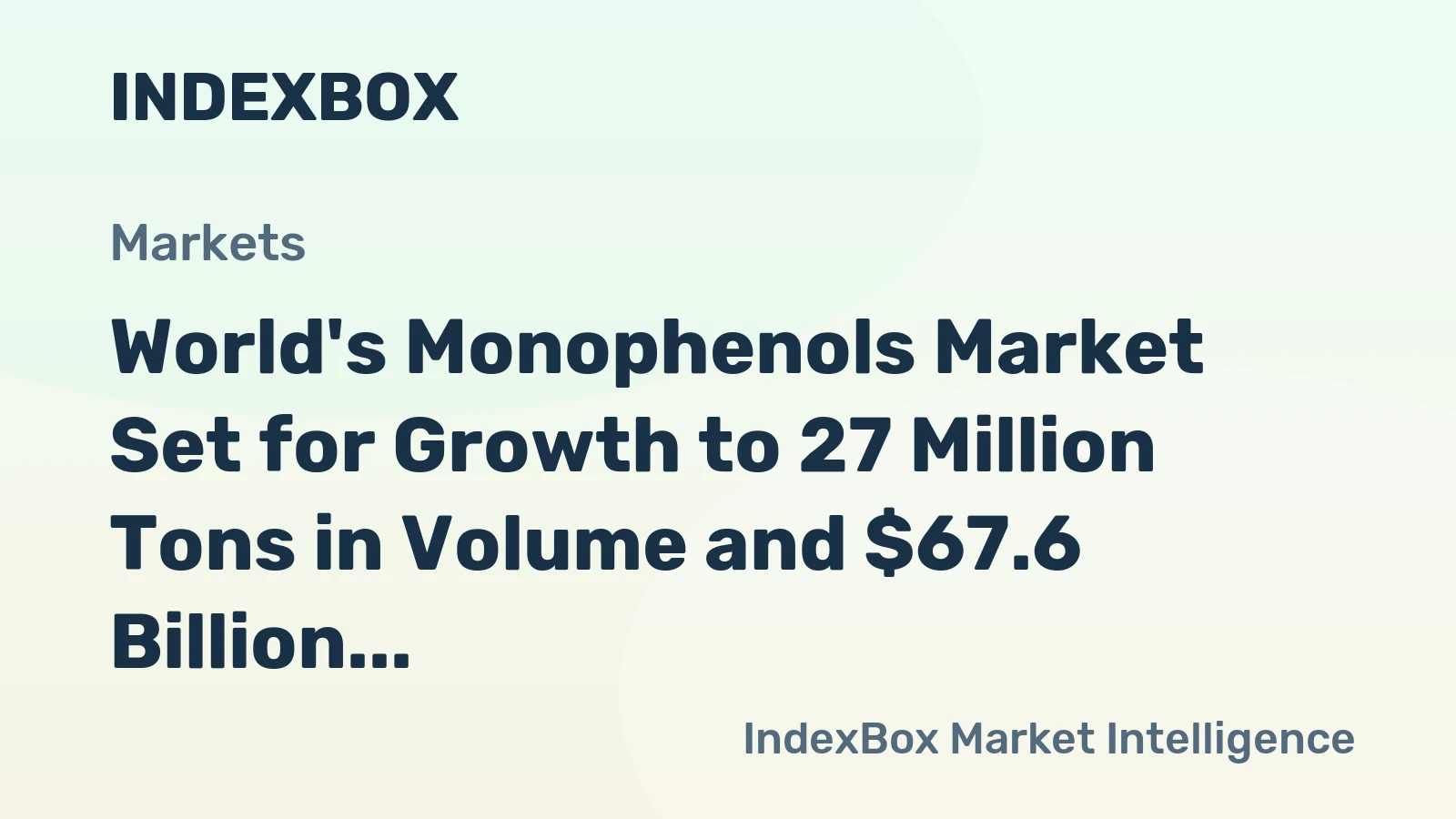 World's Monophenols Market Set for Growth to 27 Million Tons in Volume and $67.6 Billion in Value