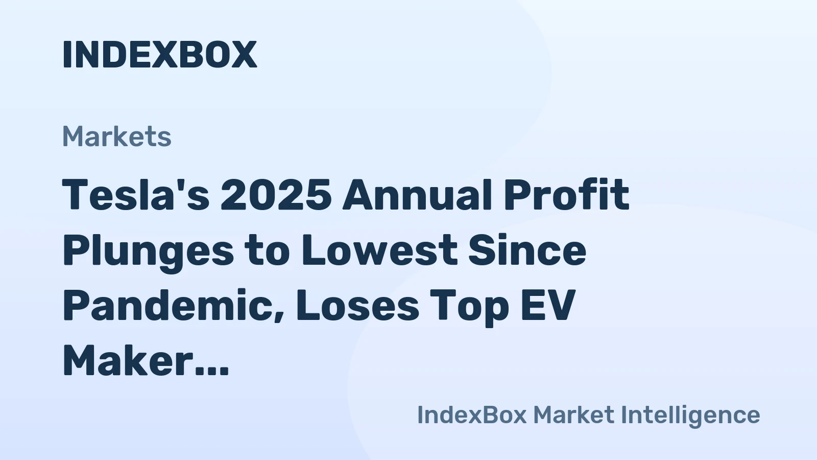 Tesla's 2025 Annual Profit Plunges to Lowest Since Pandemic, Loses Top EV Maker Title