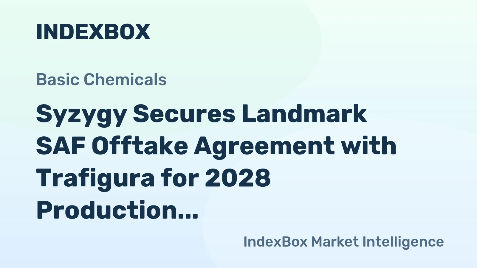 Syzygy Secures Landmark SAF Offtake Agreement with Trafigura for 2028 Production