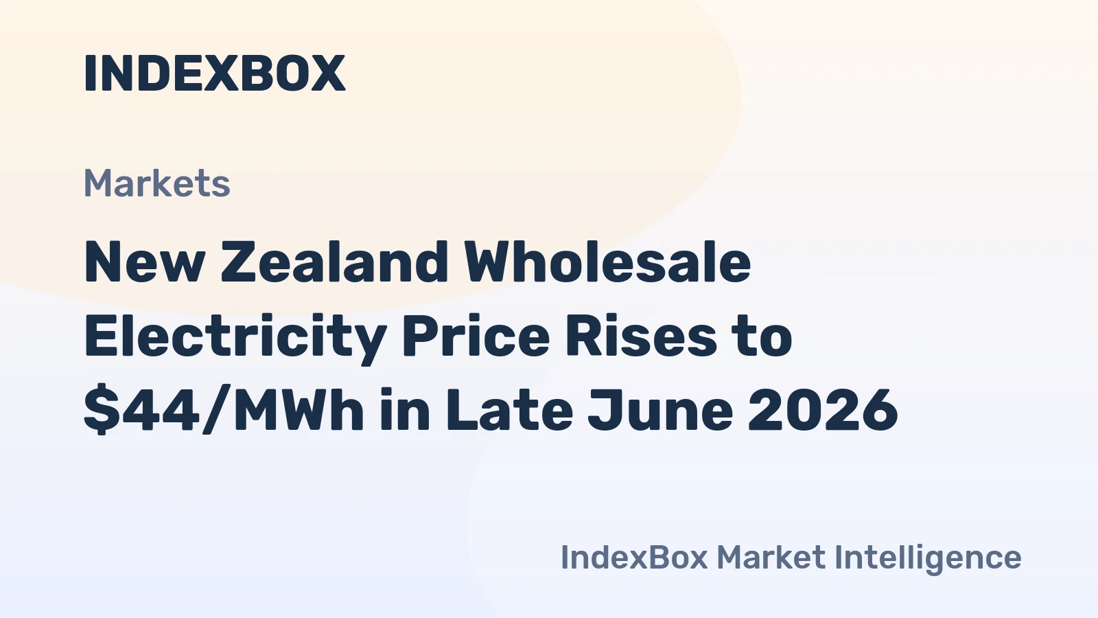 New Zealand Wholesale Electricity Price Rises to $44/MWh in Late June 2026