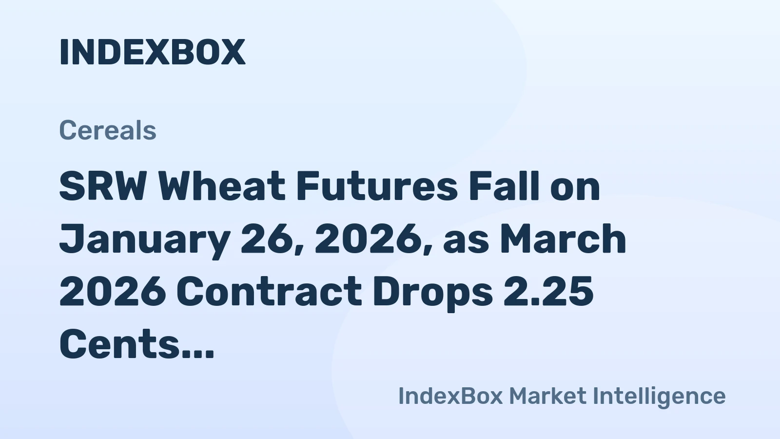 SRW Wheat Futures Fall on January 26, 2026, as March 2026 Contract Drops 2.25 Cents