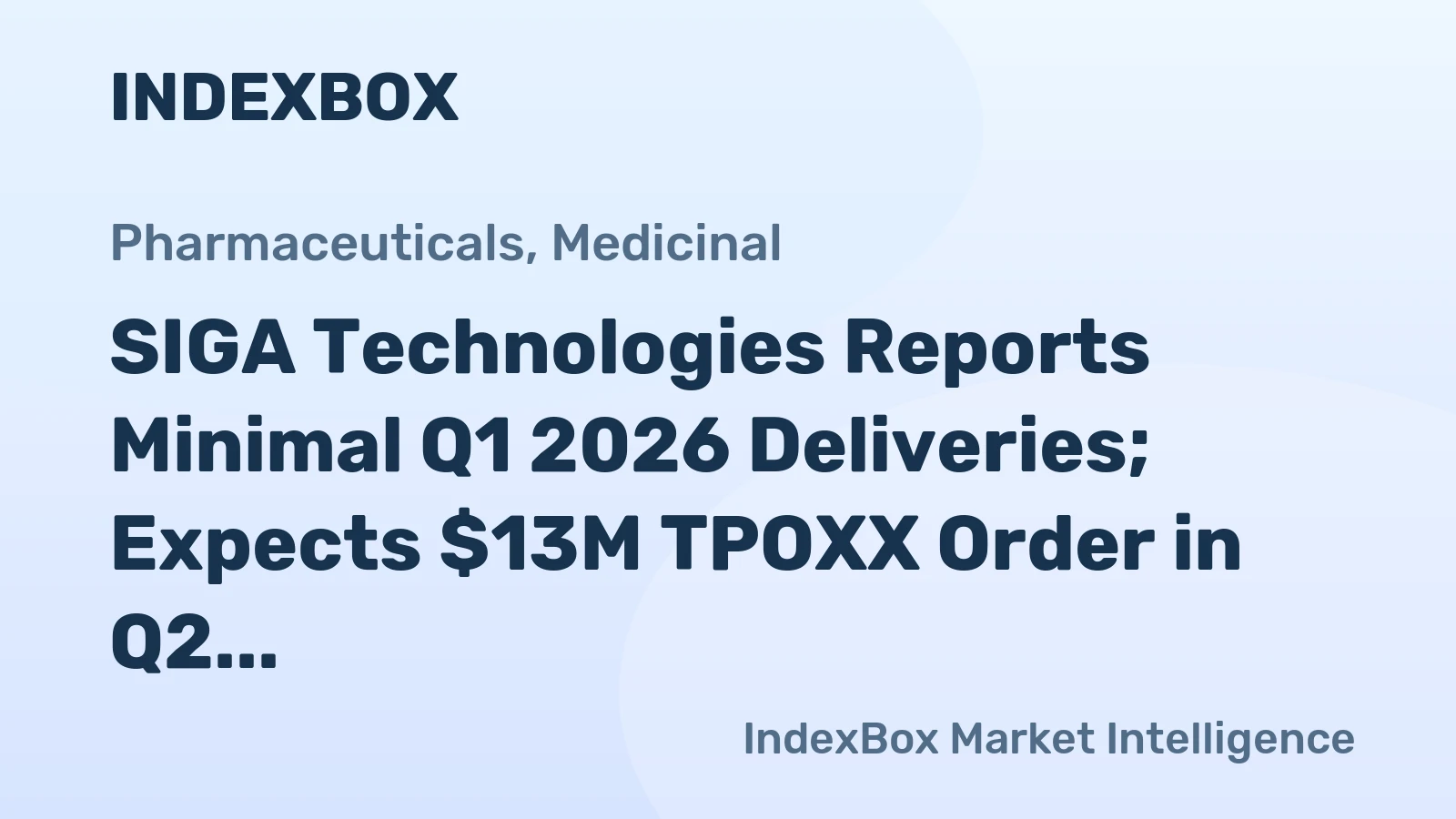 SIGA Technologies Reports Minimal Q1 2026 Deliveries; Expects $13M TPOXX Order in Q2