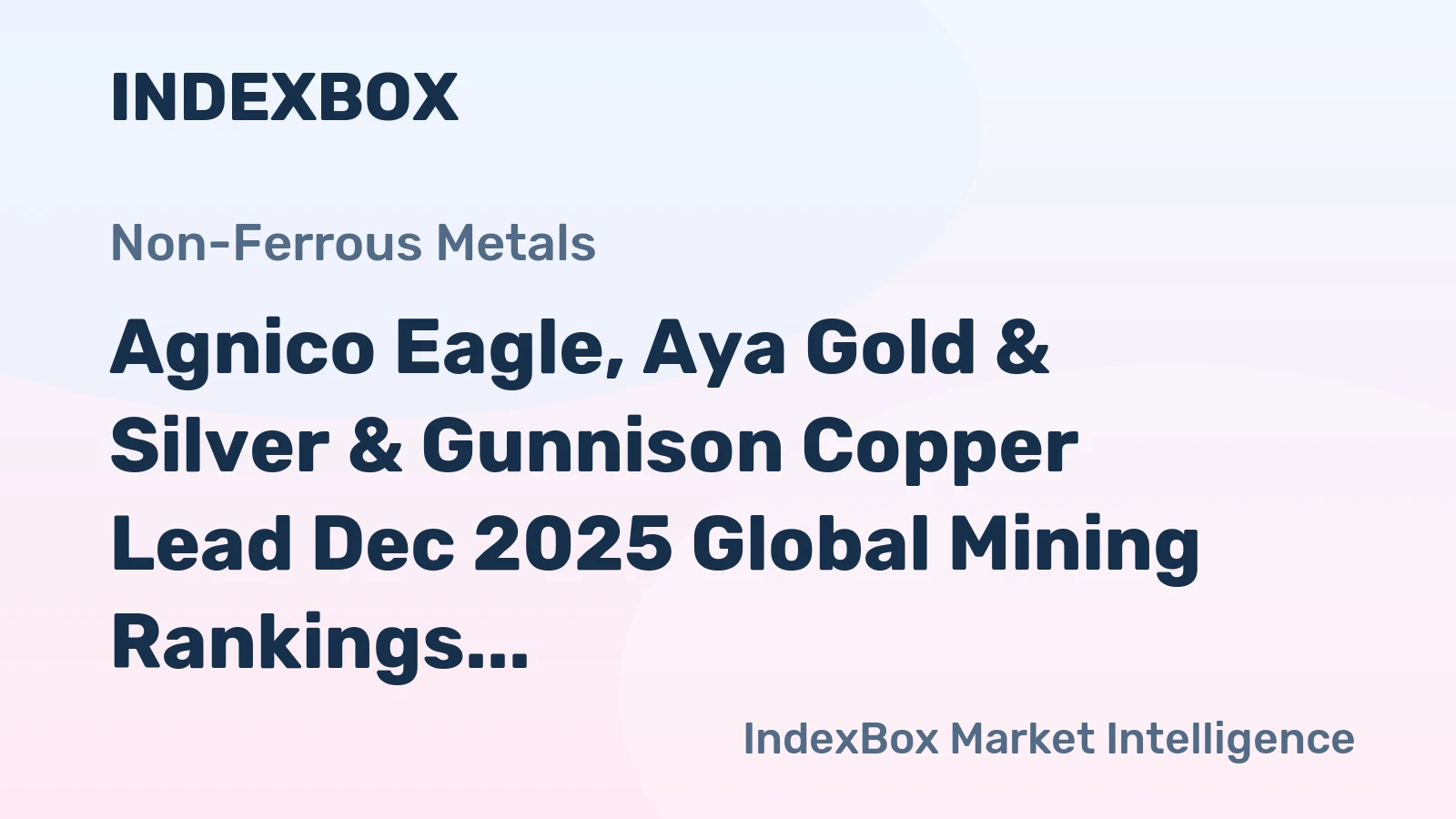 Agnico Eagle, Aya Gold & Silver & Gunnison Copper Lead Dec 2025 Global Mining Rankings