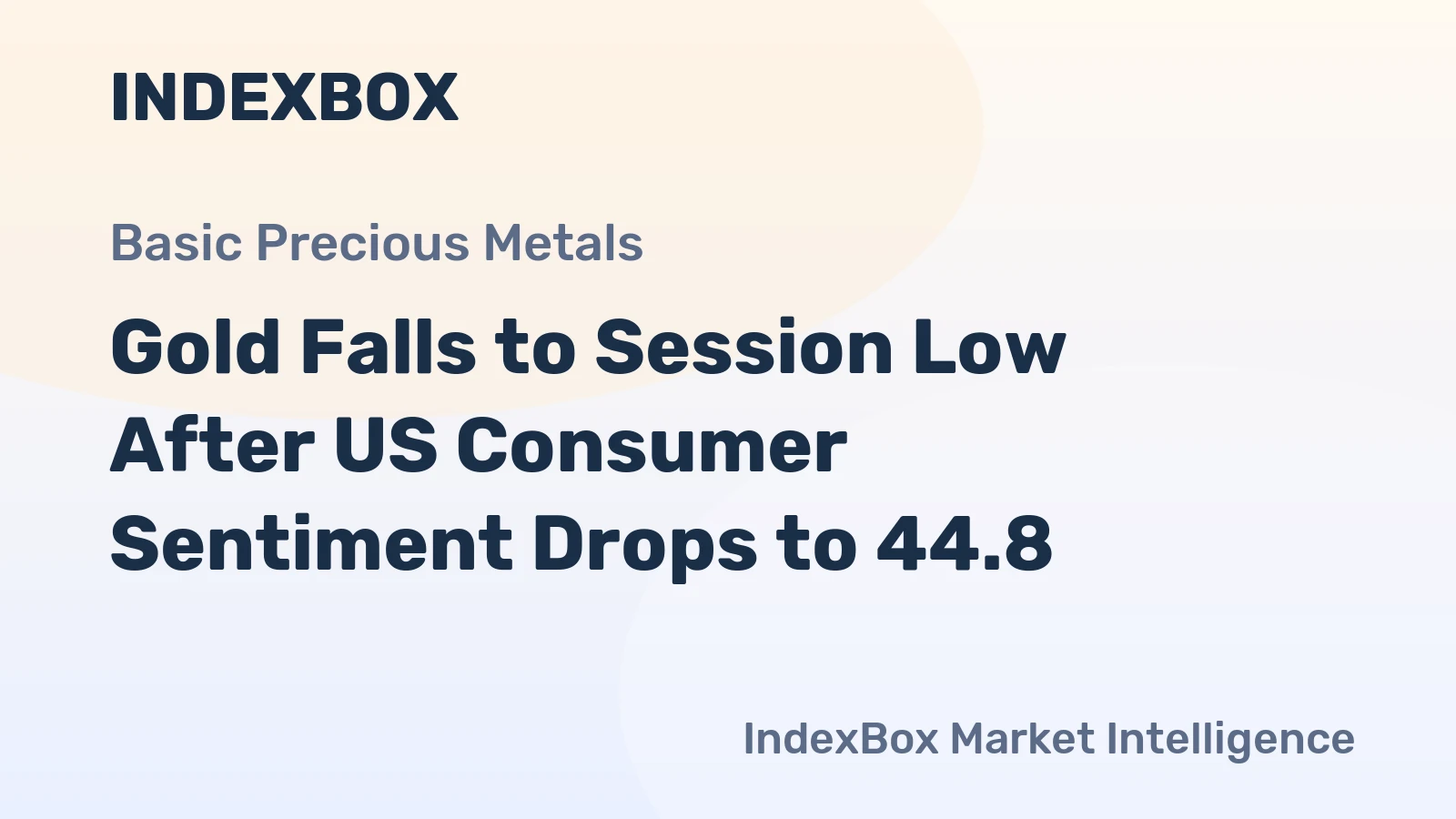 Gold Falls to Session Low After US Consumer Sentiment Drops to 44.8