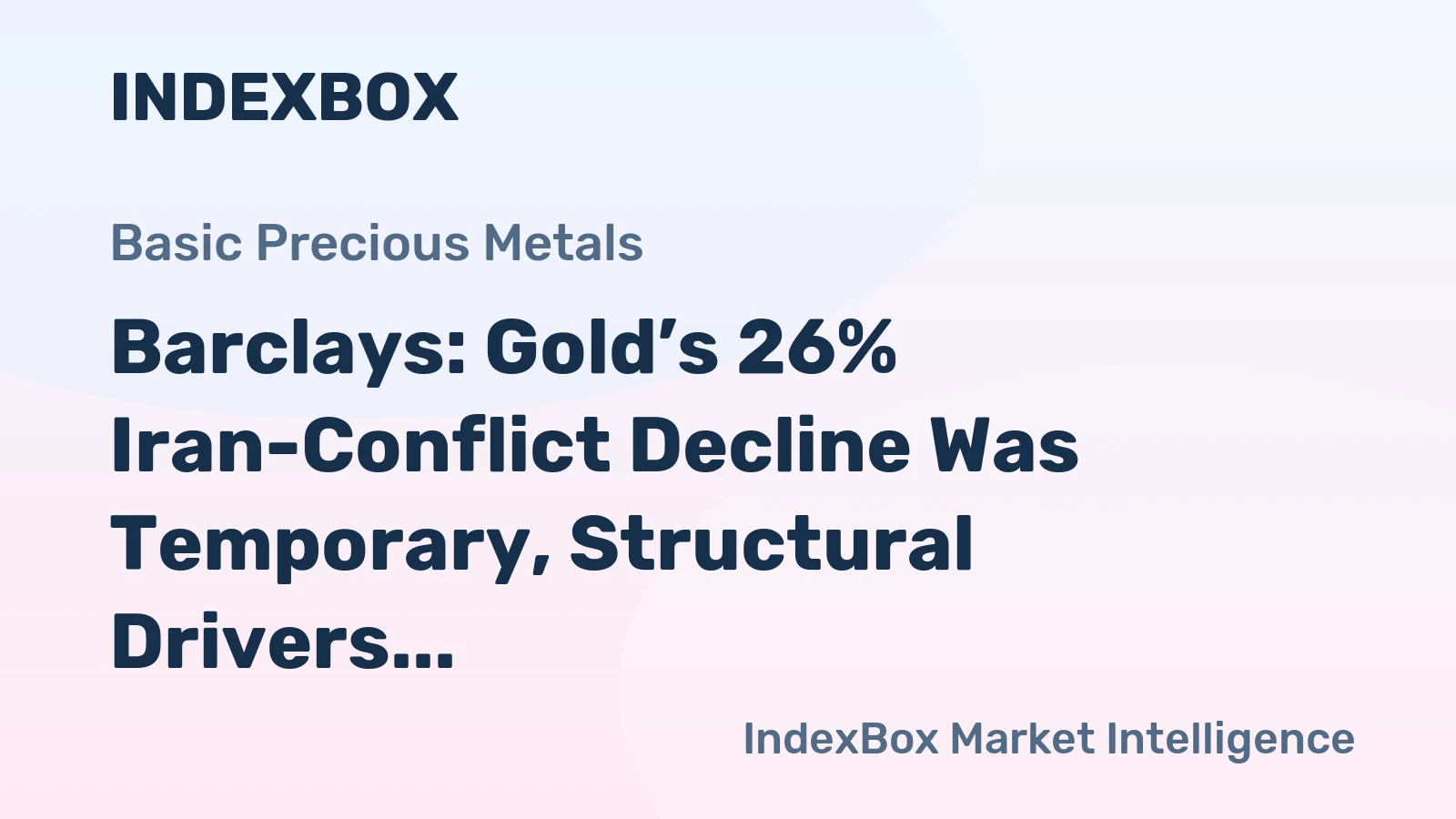 Barclays: Gold’s 26% Iran-Conflict Decline Was Temporary, Structural Drivers Intact