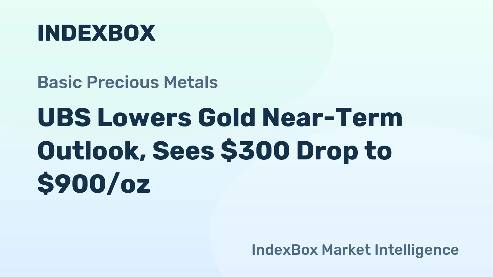 UBS Lowers Gold Near-Term Outlook, Sees $300 Drop to $900/oz